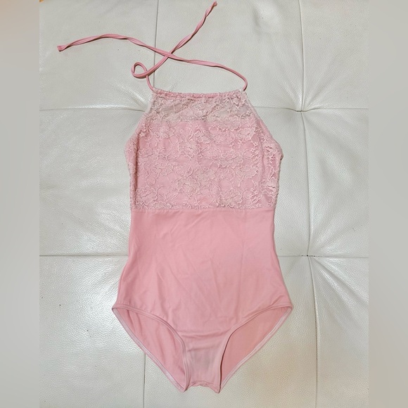 Xiao Xiao Designs NY | Tops | Pink Lace Halter Leotard | Poshmark